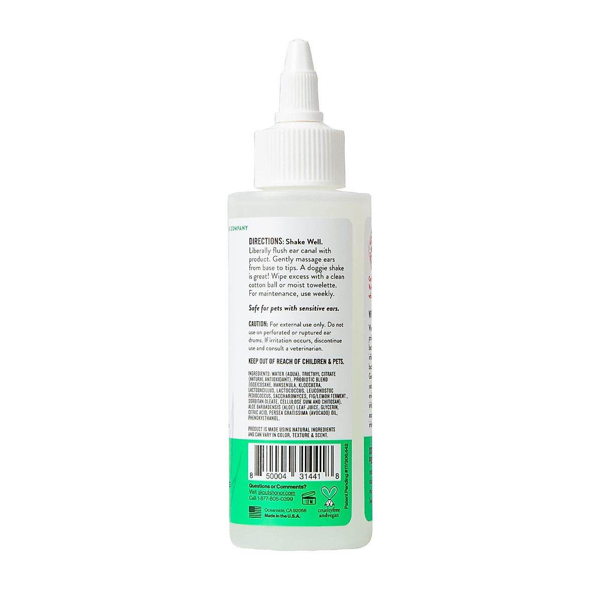 SKOUT'S HONOR Dog Ear Cleaner Solution with Aloe Vera - Alcohol-Free, Fragrance-Free, Non-Medicated Ear Wash for Dogs, 4 oz.