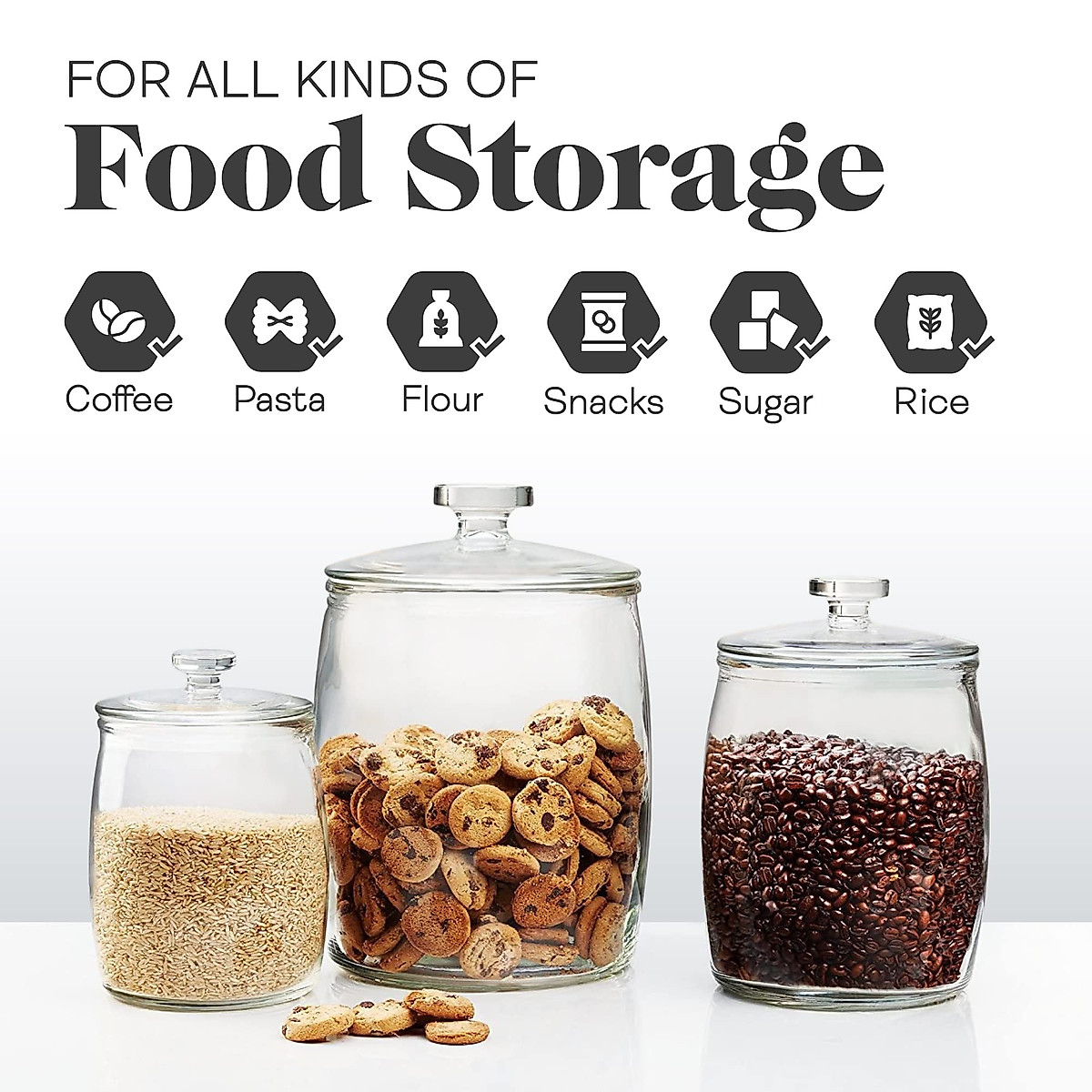 Amici Home Arlo Glass Canister | Food Storage Container with Airtight Lid | Glass Cookie Jar with Lid for Kitchen Countertop, Pantry | Clear Glass Jar, Medium, 142 Oz