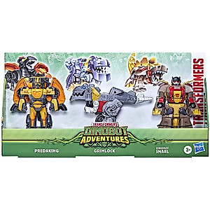 Transformers Dinobot Adventures Dino Squad Grimlock, Dinobot Snarl, and Predaking 3-Pack Converting Action Figures Bundle with 2 My Outlet Mall Stickers