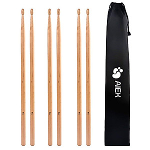 5A Drumsticks, AIEX 3 Pair Drum Sticks Classic Maple Wood Drumsticks Wood Tip Drumstick for Students and Adults (with Waterproof Bag)
