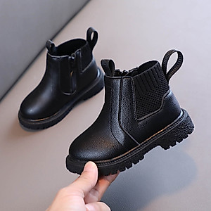 Girls Boys Children Ankle Boots Kids Low Heel Booties Fashion Side Zipper Short Flat Shoes Baby (Black, 12-18 Months)