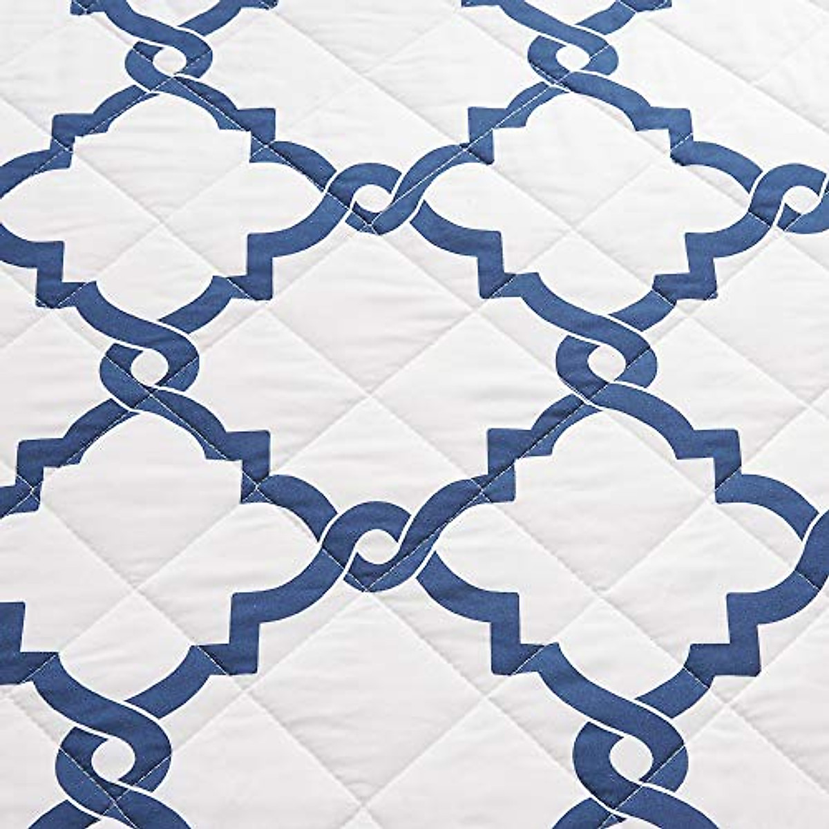 Madison Park Essentials Merritt Reversible Daybed Cover-Fretwork Print, Diamond Quilting All Season Cozy Bedding with Bedskirt, Matching Shams, Decorative Pillow, 75"x39", Navy 6 Piece