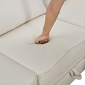 BAMOOLI 115.1'' U Shape Modular Sectional Sofa, Modern Corner Sofa with Reversible Chaise, Oversized Linen Fabirc Sofa with 4 Pillows, 6 Seat Sofa with Storage Space for Living Room, Apartment, Beige