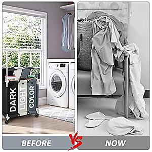 3 Section Laundry Hamper with Lid and Wheels, 140L Large Capacity Rolling Laundry Basket with Lid, Dirty Clothes Laundry Sorter Hamper with Handle for Laundry Dorm Room