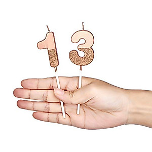 BBTO 13th Birthday Candles Glitter Cake Numeral Candles 13th Birthday Cake Topper Decoration for Birthday Wedding Anniversary Celebration Favor, Rose Gold