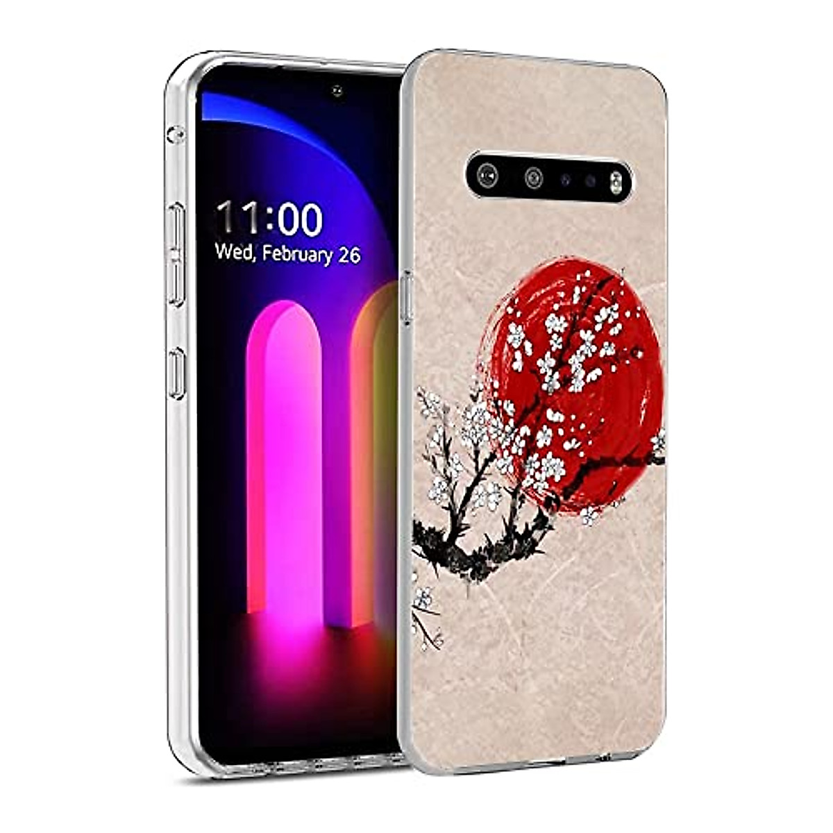 HUIYUEKUAI Compatible with LG V60 ThinQ Case, Japan Sakura Red Sun Design Gifts for Girls Women Soft TPU Shockproof Cases