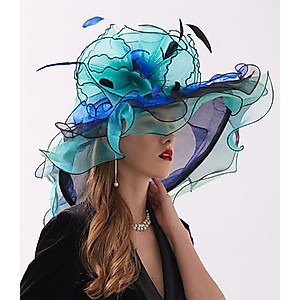 ORIDOOR Women Hats Headband Hairpin Organza Fascinator Church Hat Floral Tea Party Wedding Hat for Ladies, 003a Blue and Green …