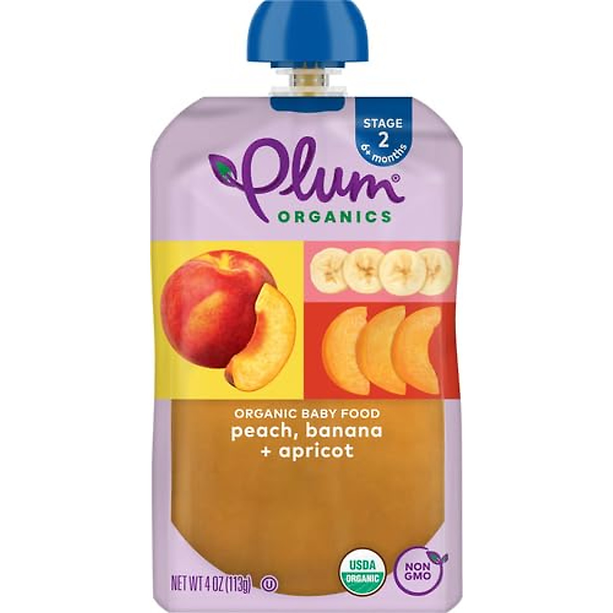 Plum Organics Stage 2, Organic Baby Food, Peach, Banana and Apricot, 4.0 Oz, New Look, Packaging May Vary.