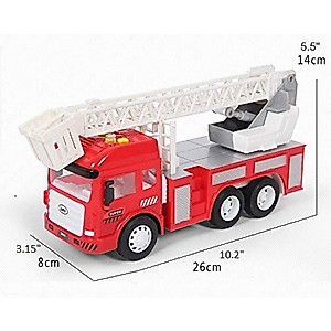 FUNERICA Fire Truck Toy with Flashing Lights, 4 Siren Sounds, Extending Rescue Ladder, Friction Strong Powered Firetruck Engine, Best Firefighter Playset Birthday Gift for Toddlers, Kids, Boys, Girls
