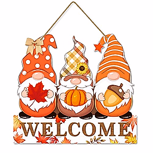 Fall Welcome Door Sign Decor, Gnomes Fall Hanging Sign Thanksgiving Wooden Signs Decorative Wall Plaque, Rustic Front Door Yard Farmhouse Home Autumn Harvest Decorations