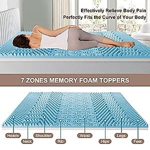UniPon 4 Inch Mattress Topper Queen, Egg Crate Memory Foam Mattress Topper Queen,7 Zones Gel Infused Bed Topper, CertiPUR-US Certified