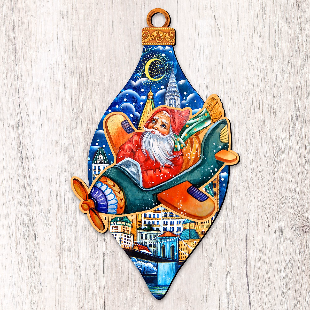 Air Plainer Santa Christmas Wooden Ornaments Set of 2 by G. DeBrekht 8116 - Designocracy