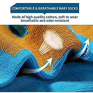 5 PACK Boys Dinosaur Socks, Cartoon Dino Pattern Cotton Crew Socks for Baby Toddler Little Kids, 3-8 Year Old Gift Set for Christmas