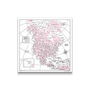 Push Pin North America Map Board - With Push Pins to Mark North America Travel - Handmade in Ohio, USA - Design: Pink Color Splash