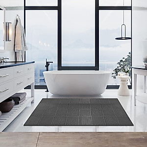 smabee 12Pcs PVC Interlocking Non-Slip Cushion Floor Tile Drain Mat 11.8" x 11.8" for Pool Kitchen Home Deck Boat Patio Balcony (Dark Gray)