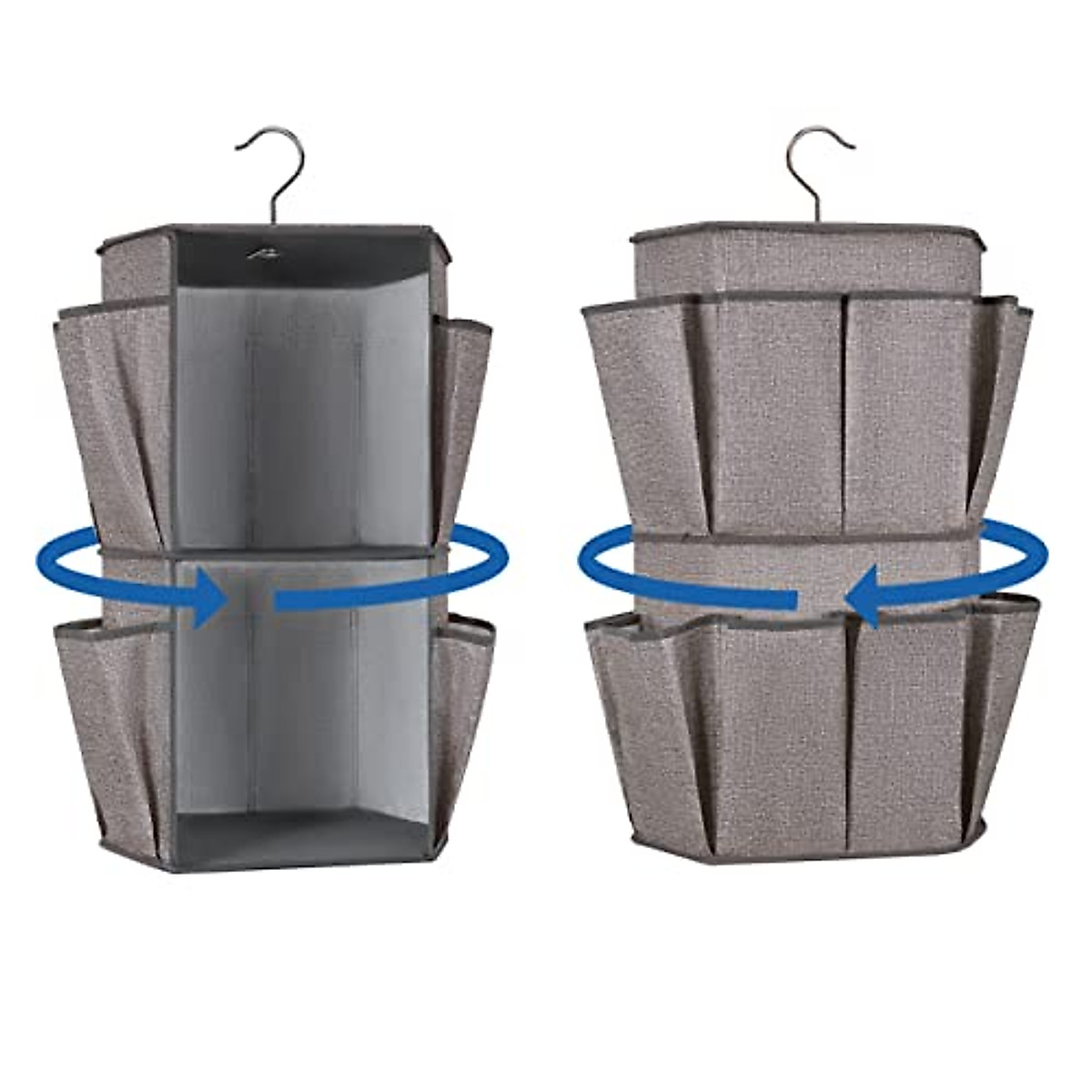 Libeder 2-Tier Rotating Closet Organizer, Hanging Closet Organizers and Storage with 12 Pockets, Closet Hanging Shelf Organizer, Shoe Organizer for Closet Small Space, Grey