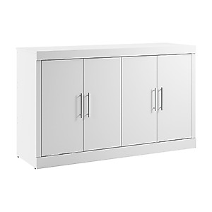 Bestar Nebula 75W Queen Size Murphy Cabinet Bed with Mattress in White, 75-inch Space-Saving Sleeping Arrangement for Multipurpose Guest Room or Home Office