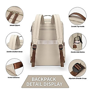 GOLF SUPAGS Stylish Laptop Backpack for Women Airline Approved Perfect for Work College and Travel Multi-Functional Casual Daypack Fits 15.6 Inch Notebook (Apricot)