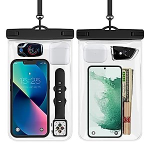 MATEPROX Large Waterproof Phone Pouch for Swimming, IPX8 Universal Waterproof Phone Case Up to 10.5" for Beach, 2 Pack Phone Waterproof Bag for iPhone 13 12 11 X Pro Max Galaxy S22 Ultra(Black)