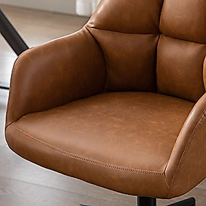 VESCASA Adjustable Home Office Desk Chair with Comfy Square Tufted Mid-Back, Faux Leather 360 Swivel Upholstered Task Armchair with Wheels for Teens Bedroom/Living Room, (Brown)