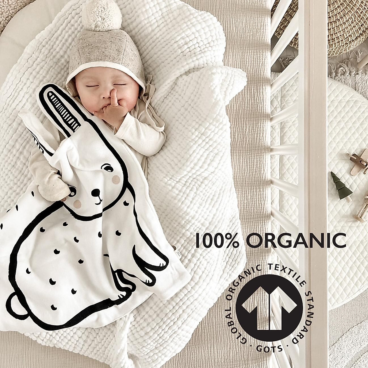 Wee Gallery Organic Snuggle Blanket (Bunny) - for Babies, Cotton Jersey and Sherpa, Soft Soothing Plush Blankie, Lovey, Baby Gift for Newborn Boys and Girls
