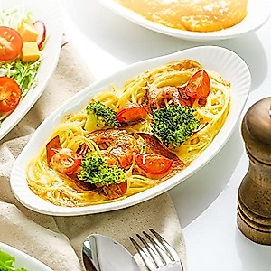 NJCharms Oval Au Gratin Baking Dishes for Oven Safe and Microwave Cooking, White Porcelain Small Mini Casserole Dish, 9 Inch, Set of 6