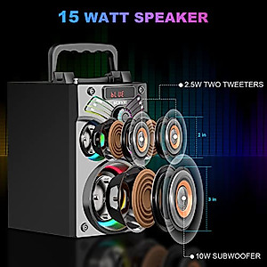 Bluetooth Speakers, Portable Wireless Speakers with Subwoofer, Bluetooth 5.0, LED Colorful Lights, FM Radio, Remote, EQ, Loud Stereo Sound Deep Bass Sound Boombox System for Outdoor Home Party Camping