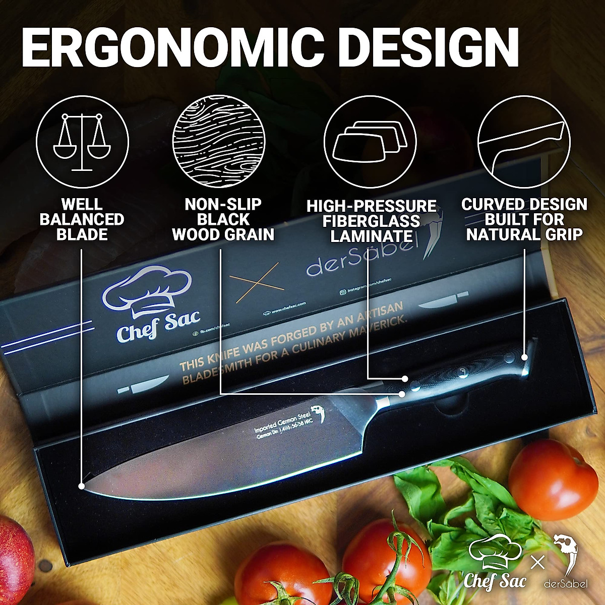 Chef Sac 8 Inch Chef Knife | Professional Chef Knife | Chefs Knife | Sharp Kitchen Knife | Chef Knife 8 Inch | Best Chef Knife | Chefs Knives | Chef Knife Professional