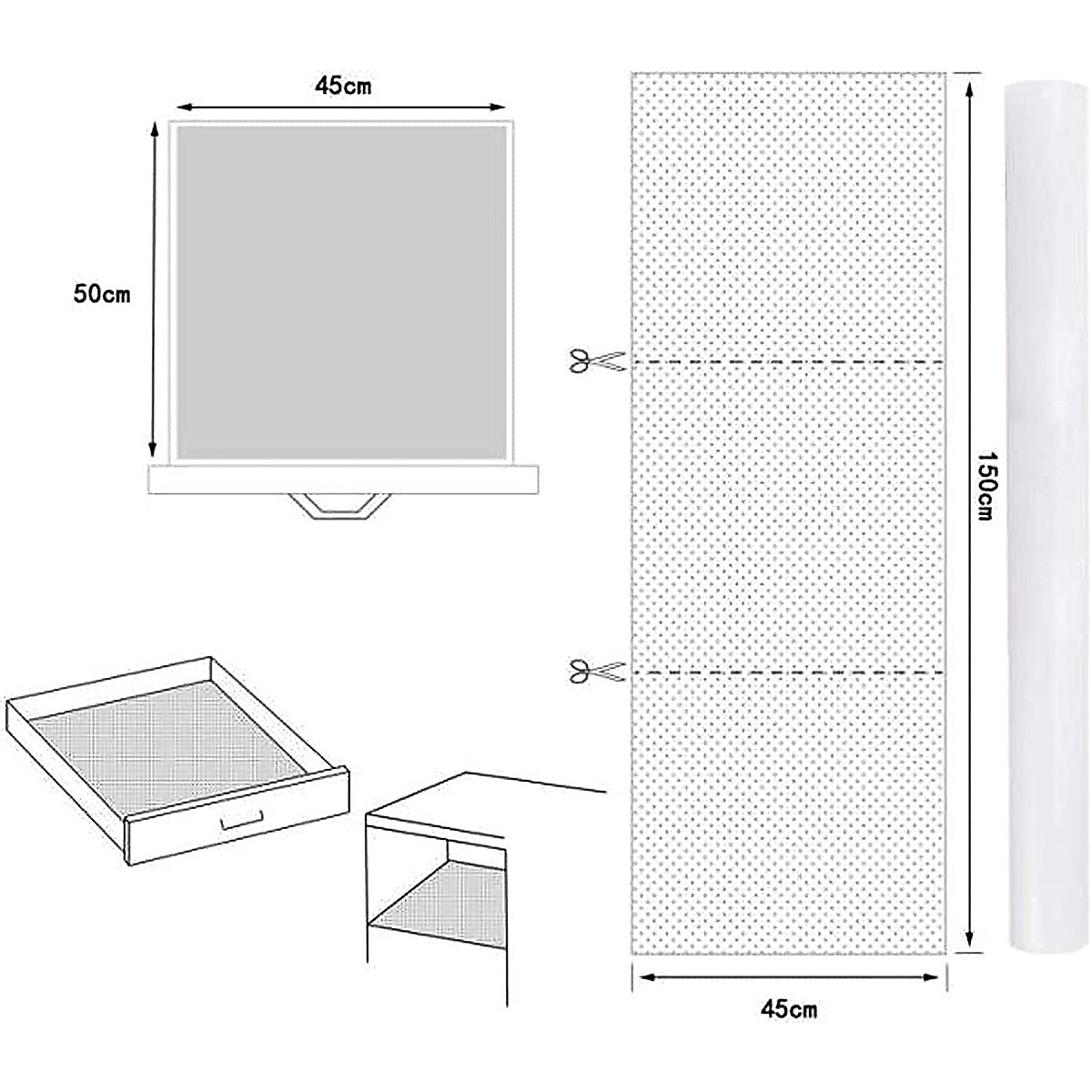 UXTAGR Kitchen Shelf Liner Fridge Liners Drawer Shelf Liner EVA Double Sided Non-Slip Non-Adhesive Anti-Slip Mats for Home Office，Multi-functionLiner Transparent Diamond Pattern（17.7”x 59”）