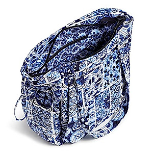 Vera Bradley Women's Cotton Glenna Satchel Purse, Island Tile Blue - Recycled Cotton, One Size