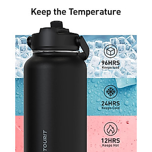 TOURIT 32 oz Insulated Water Bottle, Stainless Steel Water Bottles With Straw, Double Wall Vacuum Metal Thermos for Cold and Hot Drinks, Leak Proof BPA Free Water Flask for Sports and Travel, Pink