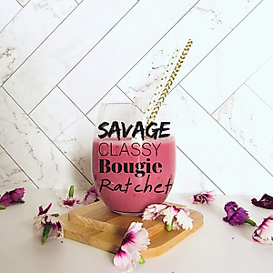 Celebrimo Savage Classy Bougie Ratchet Funny Stemless Wine Glass - Christmas Gifts For Friends & Sister - Funny Best Friend White Elephant Gifts For Women