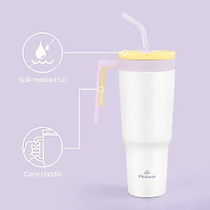 PHILORN 40 oz Tumbler with Handle & Lid, Spill Proof Large Tumbler Cup with Straw - Stainless Steel Vacuum Insulated Travel Water Mug Leak Resistant for Cold Tea or Coffee - Gifts for Women Men