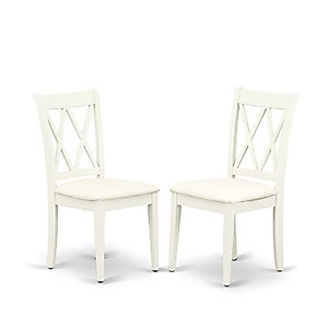 East West Furniture HBCL3-LWH-C 3 Piece Dining Table Set for Small Spaces Contains a Round Dining Room Table with Pedestal and 2 Linen Fabric Upholstered Chairs, 42x42 Inch, Linen White