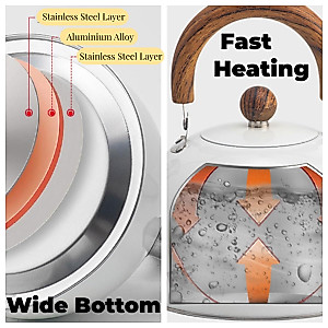 Tea Kettle - 3 Quart Whistling Tea Kettle Stainless Steel Tea Pots for Stove Top Stylish Kettle With Anti-slip Handle Whistle Folding Water Kettle Stovetop Tea Pot for Boiling Water Gift White