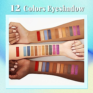 Oillase 12 PCS Eyeshadow Stick Sets with Smudge Proof Eyeshadow Primer Base, Waterproof Glitter Eyeshadow Pen with Soft Brush, Cream Eye Shadow Stick Makeup, Shimmer and Matte Eyeshadow Pencil Crayon