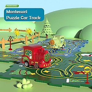 25PCS Puzzle Car Tracks with Vehicles,Puzzle Track Play Set for Toddlers Rail Car Building Toys Gifts for 3+ Years Kids Educational Montessori Toys