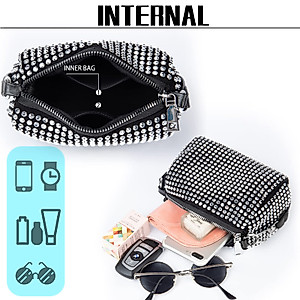 Crystal Rhinestone messenger bag women's banquet bag chain net handbag women's shiny purse suitable for parties and dances(silve), Silver