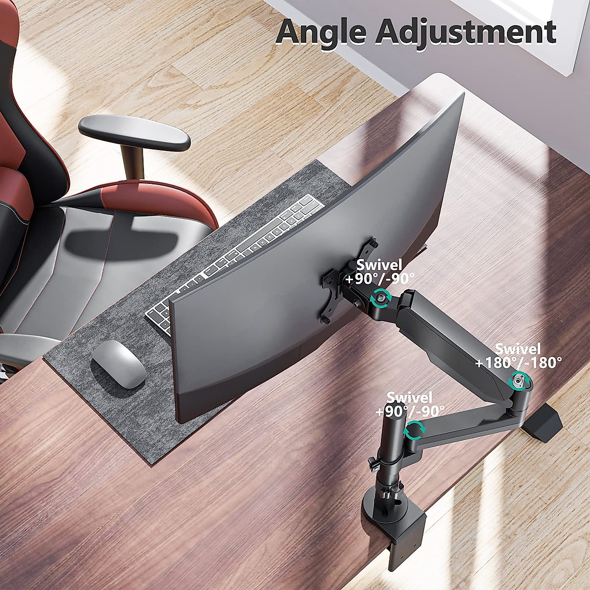 WALI Single Monitor Mount, Computer Monitor Stand for Desk Fits 13-32 Inch up to 19.8lbs, Single Monitor Arm Desk Mount,Gas Spring Arm Full Adjustable Monitor Stand with Clamp(GSDM001),Black