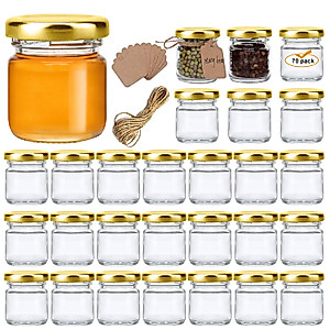 Encheng 1.5oz Mini Glass Jars Bulk Set of 70,Round Small 45ml Honey Jars with Golden Lids,Clear Mini Storage Canning Jar for Candle Making,Spice,Jelly,Jam,Wedding,Party Favor