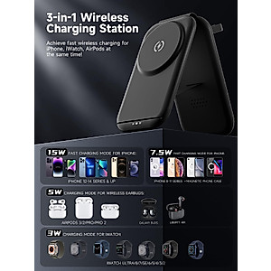3 in 1 Wireless Charging Station for Apple, VOIDAY Ace Foldable Mag-safe Charger, Magnetic Travel Pad for iPhone 14/13/12 Series,iWatch Series, AirPods Series (Adapter Included)