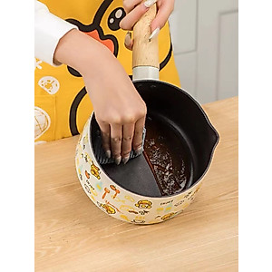 Cooker King x B. Duck 6 inch Milk Pot with Lid, Non-Stick Sauce Pan, Yellow Duck Pattern Small Cookware with Wood Handle-Yellow & White