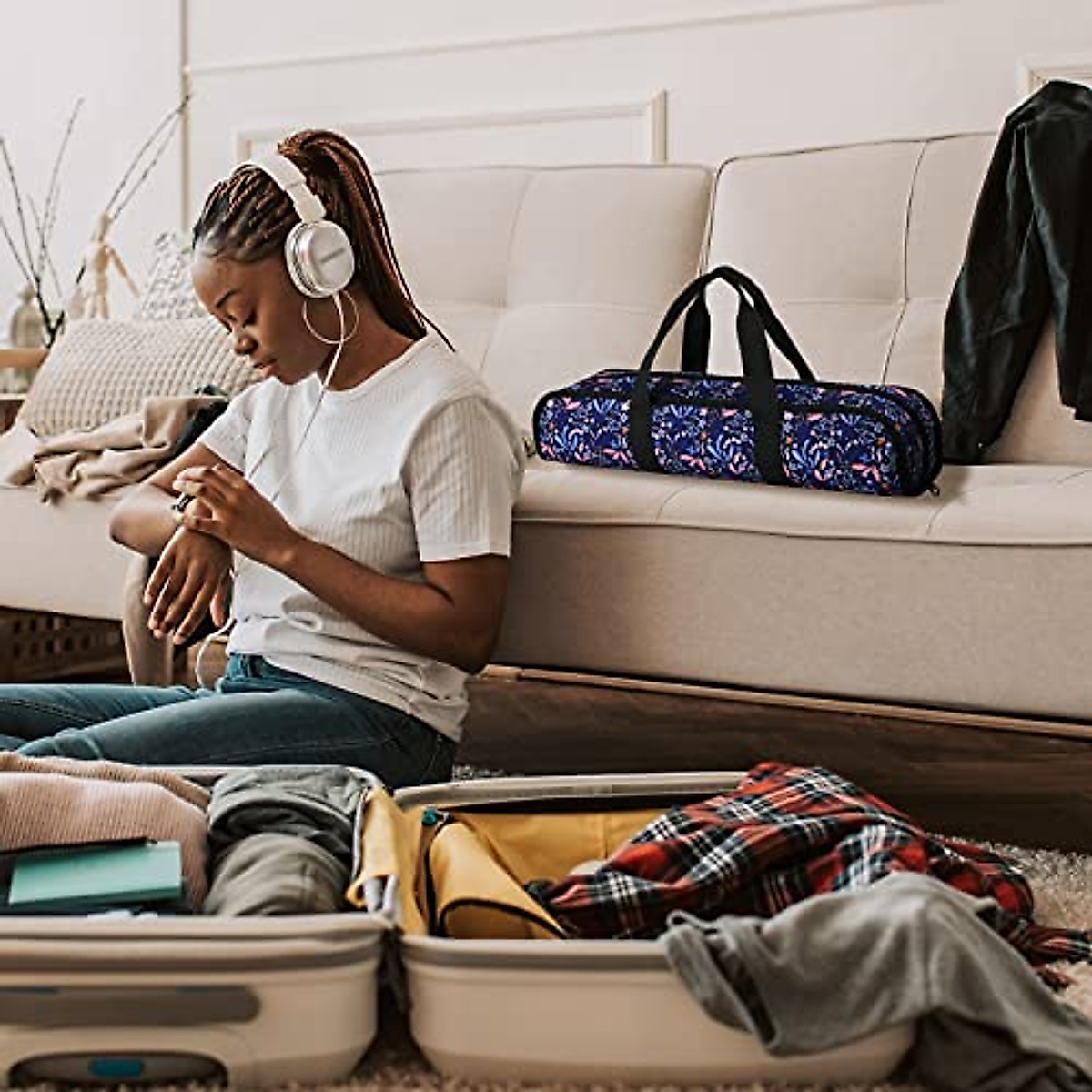 Beautyflier Travel Case for REVLON One-Step Volumizer, Storage Carrying Travel Bag for One Step Root Booster Brush Dryer, One Step Volumizer Storage Case for Hair Dryer and Hot Air Brush(Blue Flowers)