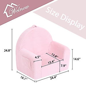 Welnow Kids Sofa Toddler Chair, High Back Children Couch with Side Pockets Kids Armchair with Removable and Washable Cover Carrying Handle Kids Read Sofa for Girl or Boy, Plush Pink