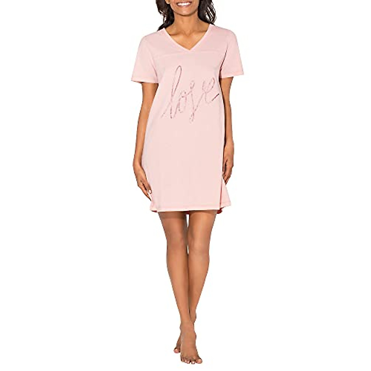 Smart & Sexy womens V-neck Oversized Sleep Shirt Pajama Top, Blushing Rose (Love), X-Large US