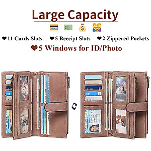 GOIACII Womens Wallets Large Capacity Credit Card Holder Rfid Wallet Women Double Zipper Pocket Leather Bifold Ladies Wristlet Clutch Wallet