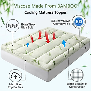 Premium Viscose Made from Bamboo Full Size Mattress Topper for Back Pain, 1200 GSM Quilted Fitted Extra Thick Mattress Pad,Pillow Top Mattress Cover with Deep Pocket Up to 21 Inches（54 * 75inch）