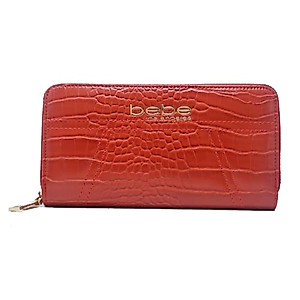 bebe Evelyn Croco Zip Around Cherry Red w/Gift Box