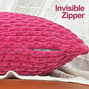 16x16 Throw Pillow Covers Set of 2, Decorative Boho Covers for Bed, Couch Fluffy Pillow Cover for Living Room, Neutral Home Décor Accent for Sofa - Hot Pink