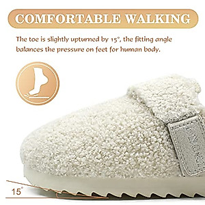ONCAI Womens Fluffy Slippers,Cute Sherpa Faux Fur Scuff Garden Slip on House Slippers with Polar Fleece Lining Memory Foam Footbed and Indoor/Outdoor Rubber Hard Soles White US Size 8